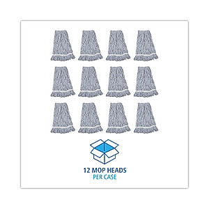 Boardwalk BWK543CT Narrow Floor Finish Rayon/Polyester Mop Head - Large, White/Blue (12/Carton)