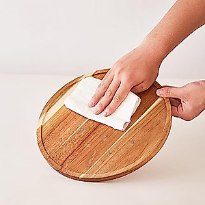 12" Acacia Wooden Lazy Susan Organizer for Kitchen Turntable Rotating Spice Rack Cake Stand Suitable for Home Decor, Dining Table Centerpiece, Spices Fruits Makeup Organization Decoration Brown