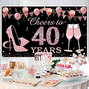 Kauayurk 40th Birthday Decorations Cheers to 40 Years Banner, Rose Gold 40 Year Old Birthday Backdrop Decor for Women, Large Forty Birthday Poster Sign Party Supplies