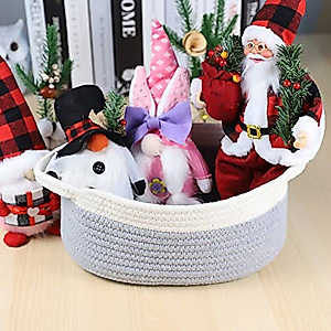 Lovelyduo Woven Storage Baskets 4-Piece, Natural Cotton Rope Basket for Baby Nursery Basket, Cat Dog Toys Basket, Bathroom Organizing Baskets, Empty Decorative Gift Basket Oval White Grey