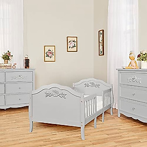 SweetPea Baby Rose 3-in-1 Convertible Toddler Bed in Platinum, Greenguard Gold Certified, JPMA Certified, Safety Rails, Made of Sustainable New Zealand Pinewood