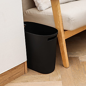 JiatuA Plastic Small Trash Can Slim Waste Basket with Handles 3.2 Gallon Narrow Garbage Container Bin for Bathroom, Bedroom, Kitchen, Home Office Under Desk, Dorm, Laundry Room, Kids Room, Black