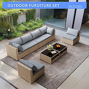 8-Piece Wicker Patio Furniture Set, Outdoor Conversation Set Sectional Sofa with Water Resistant Thick Cushions and Coffee Table, Grey