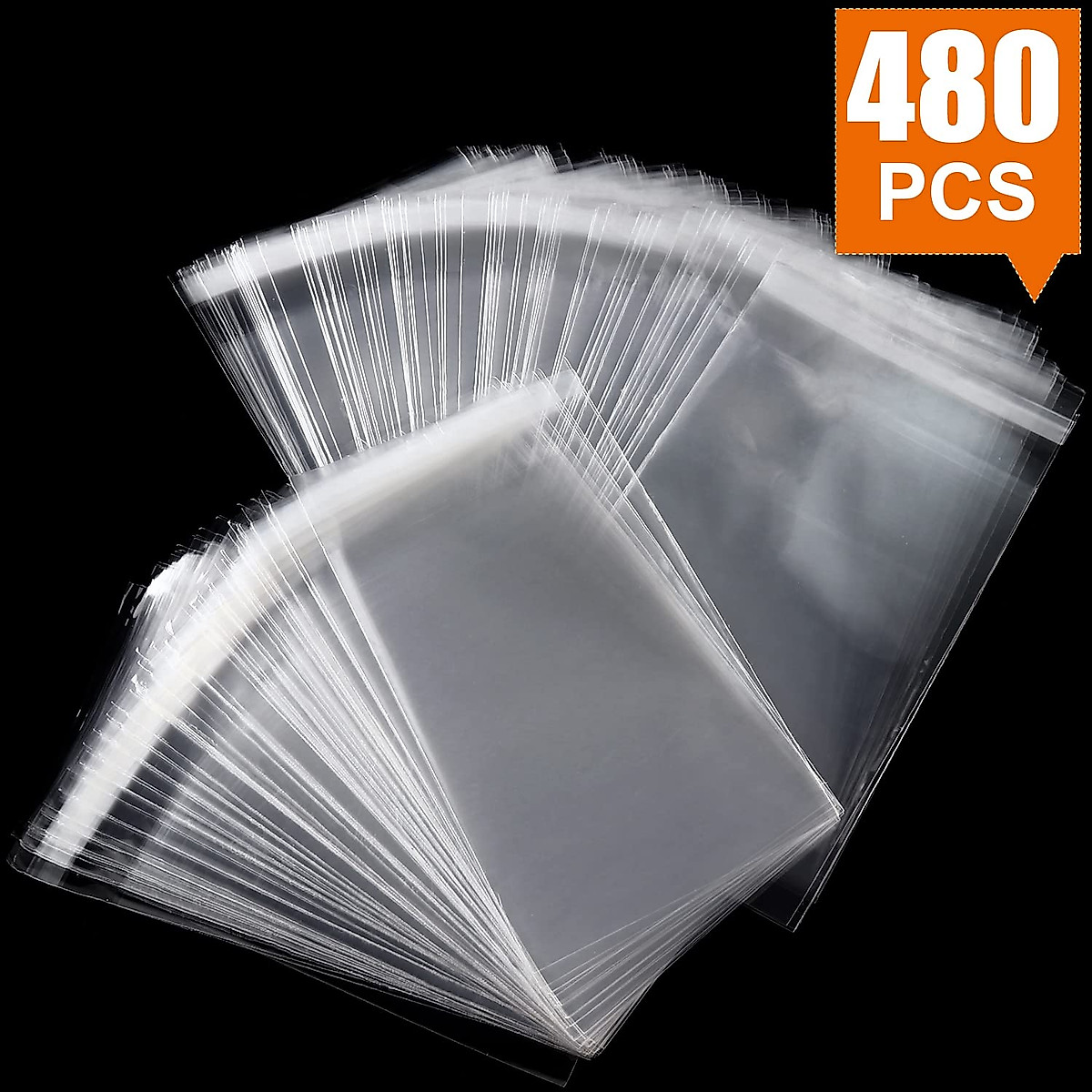 480 PCS Clear Resealable Cellophane Bags 2 Sizes with 180 PCS 3.5×5 Inches, 300 PCSS 4×6 Inches Good for Bakery, Snacks, Candle, Soap, Cookie, Cards.