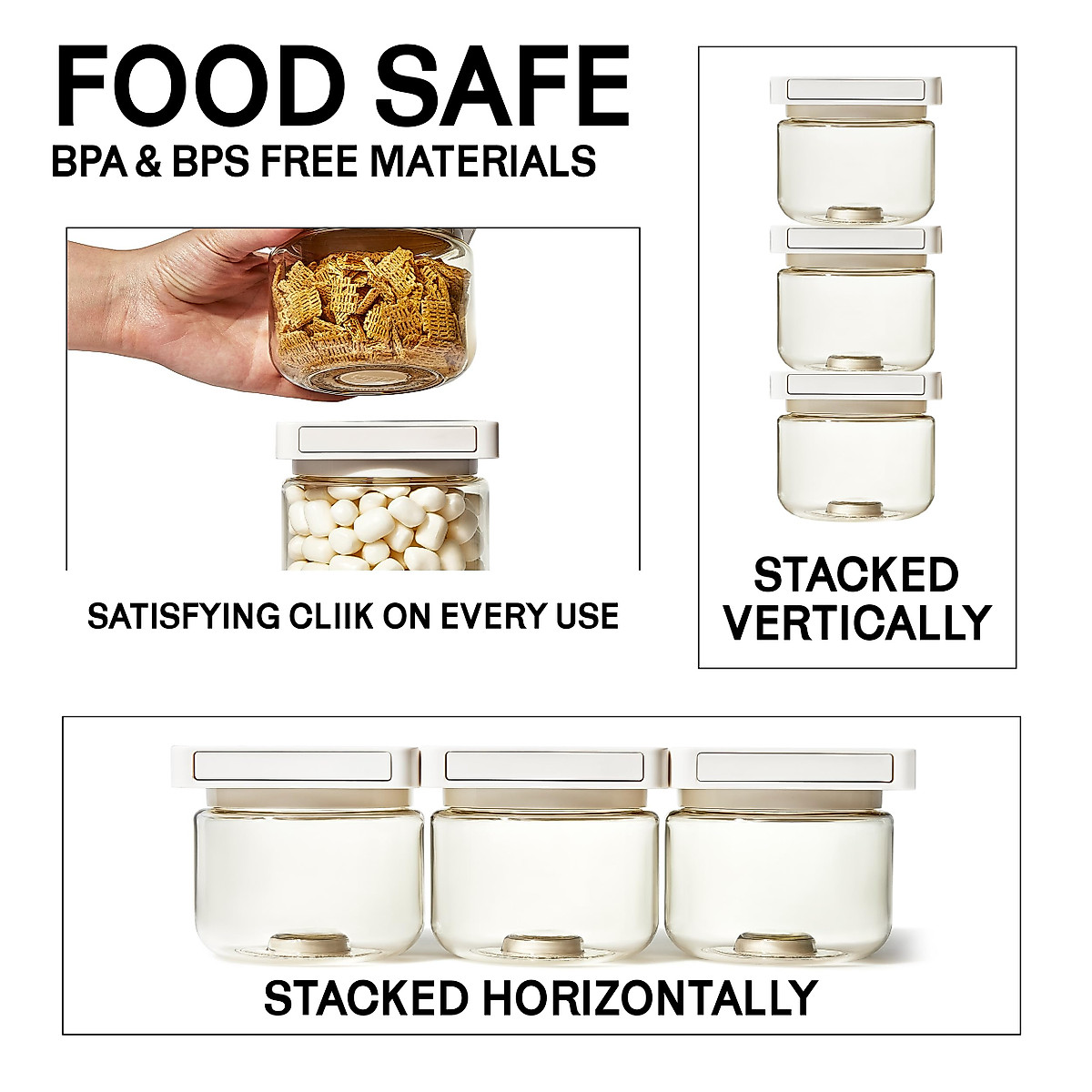 Cliik 3-Pack Magnetic Stackable Kitchen Containers, Jars for Organization and Storage, Kitchen Storage & Pantry Organizer with Lid, Shatterproof, Leakproof & Airtight