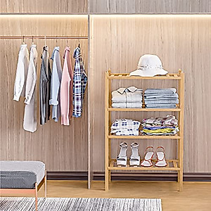 OYREL 4 Tier ,100% Natural Bamboo Wooden ,Stackable ,Narrow Shoe Rack Organizer,Entryway Shoe Rack,Small Shoe Rack Wood, for Closets,Shoe Stand