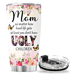 JENOIS Mom Ugly Children, Funny Coffee Mothers For Tumblers Mama Mother Insulated Day Cups Women Handle, Tumbler 20 Oz With Lid And Straw, Best Mom Ever Gifts
