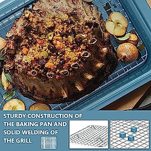 Baking Pans Set with Nonstick Coating - UltraThick Professional 8-Piece Bi-Color Pans including Cookie Sheet, Muffin, Loaf, Cake Pans, and Cooling Rack - Heavy Duty, Dishwasher Safe (Grey&Blue)