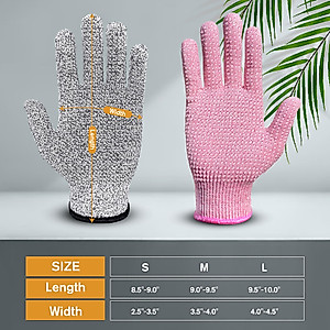 Evridwear 2 Colors 2 Pairs Combo Level 5 Cut Resistant Gloves with Strong Silicone Grip Dots Kitchen Meat cutting Fish Fillet Shucking and Mandolin Slicing Free E-book(M, Pink+Gray)
