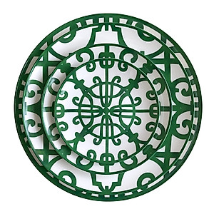 OUSIKA Plates Four-Piece Ceramic Plate Hand-Painted Red Art Creative Round Tableware Dinner Plate Set Wedding Pasta Charging Plate Plate (Color : Green)