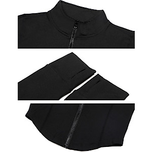 Hvewarm Women's Cropped Athletic Bbl Jacket Seamless High Low Hem Zipper Thumbhole Workout Sportwear(ABlack-L)