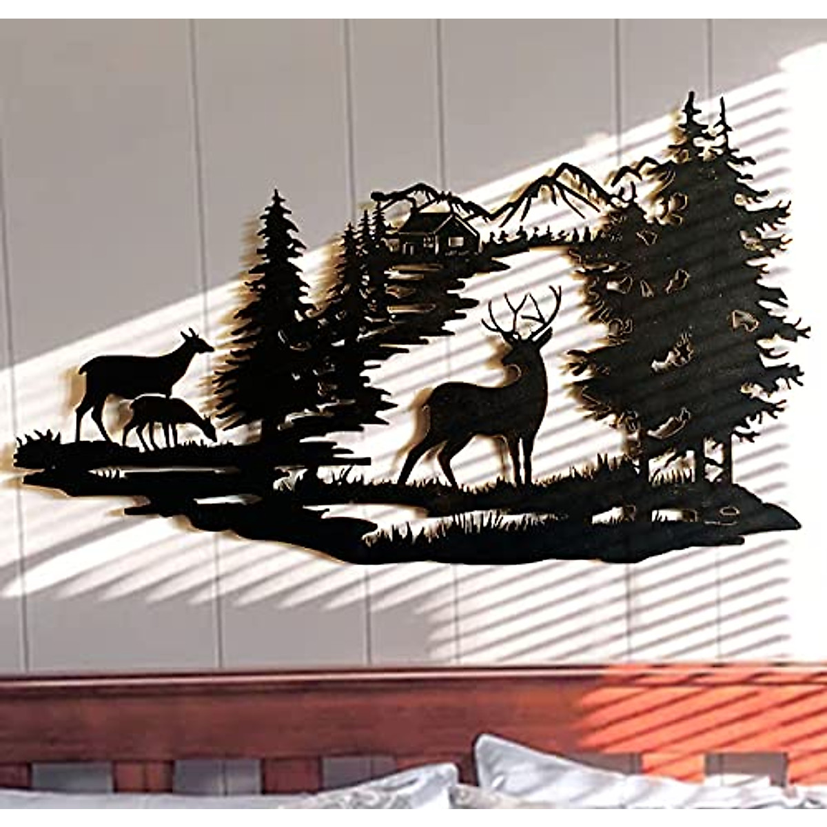 Remenna Cabin Decor Metal Deer Wall Art Rustic Wall Decor Hanging for Bathroom Living Room Bedroom Indoor Outdoor 22x13 Inches