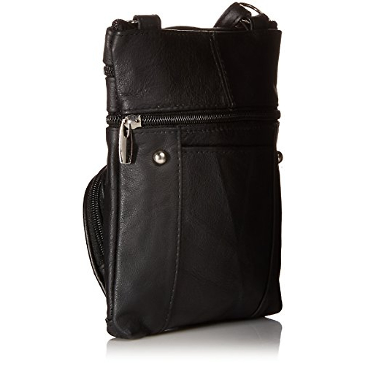 Roma Leathers Genuine Cross Body Purse Bag, Multi-Pocket, Black