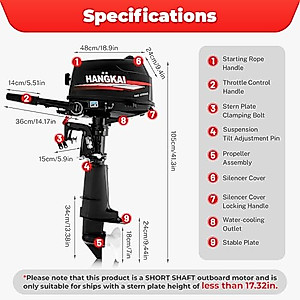 Outboard Motor 6 HP Outboard Motor Boat Engine 2 Stroke Heavy Duty Outboard Motor Fishing Boat Engine with Water Cooling System 102CC 4400W (2 Stroke 6ph)