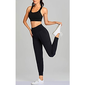 Oalka Women's Joggers High Waist Yoga Pockets Sweatpants Sport Workout Pants Black XL