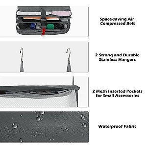 ELEZAY Hanging Packing Cubes Portable Travel Closet Collapsible Compression Clothes Organizer with Built in Shelves for Carry-on Luggage Suitcase Wardrobe Large_11.8 * 11.8 * 24 in, Grey