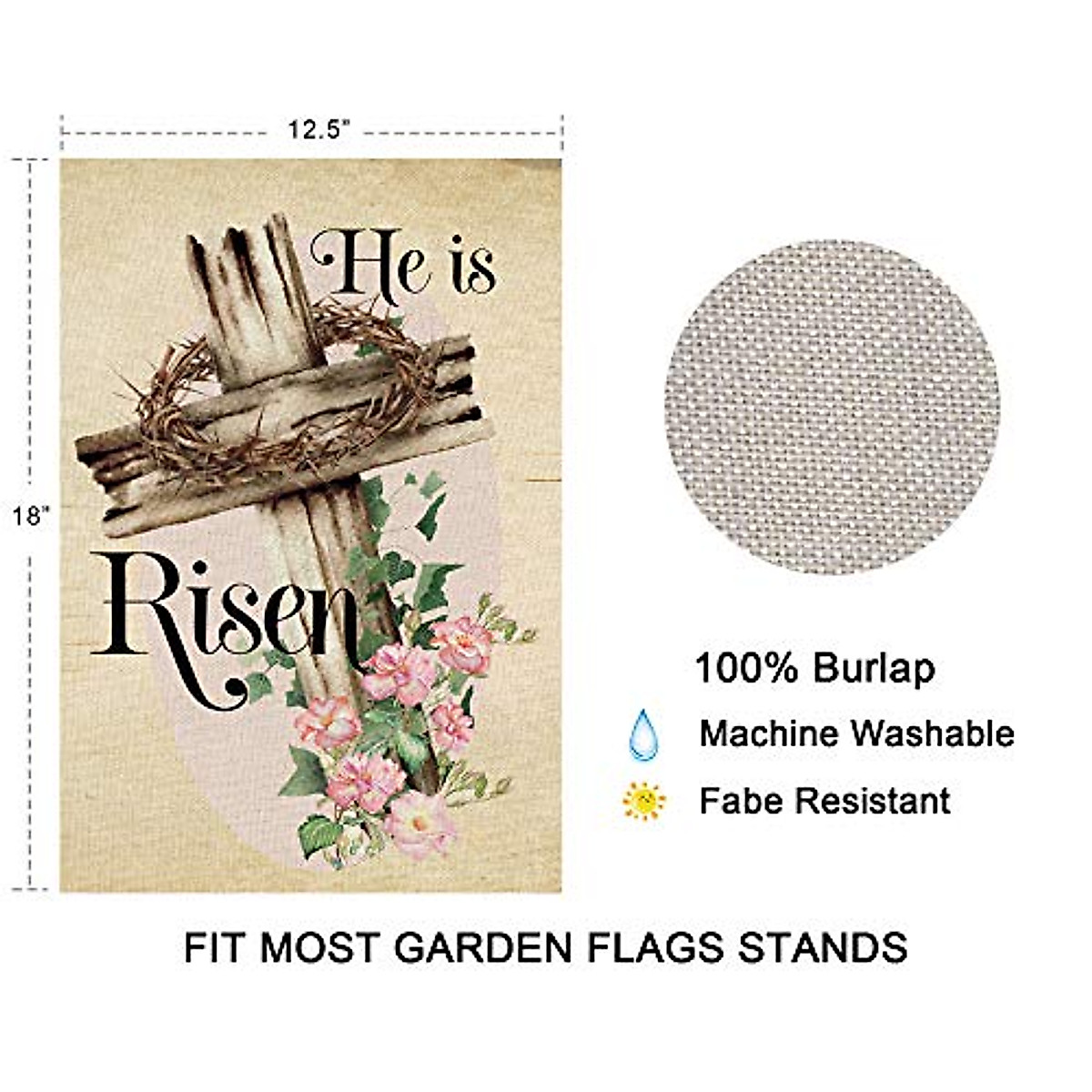 Balgardekor He is Risen Easter Garden Flag Vertical Double Sided Burlap Flower Cross Spring Summer Yard Outdoor Decor Home Decor (12.5 x 18, Easter)