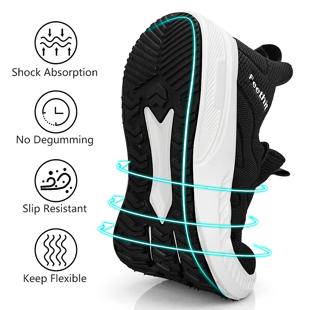 Feethit Mens Running Shoes Slip on Walking Tennis Shoes Lightweihgt Breathable Non Slip Fashion Sneakers for Work Gym Travel Black White 12