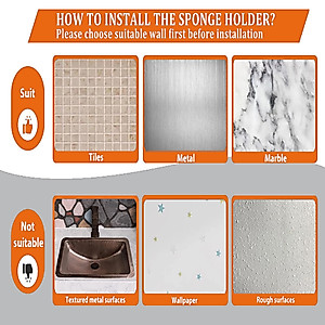 MURLONG Sink Caddy, Kitchen Sink Organizer, Sponge Soap Holder for Countertop, 304 Stainless Steel Dish Scrubber Holder with Removable Drain Pan for Sponge, Scrubber, Soap, Dish Brush-Black