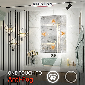 Keonjinn LED Bathroom Mirror, 24 x 36 Inch LED Mirror Lighted Bathroom Mirror, Anti Fog Acrylic Backlit Vanity Mirror with Lights, IP44 Waterproof CRI90+ Dimmable Makeup Mirror(Horizontal/Vertical)