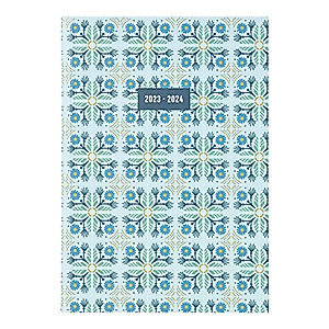 Letts of London Morocco Academic Weekly/Monthly Planner, August 2023 to July 2024, Week-to-View, Sewn Binding, Multilingual, A5 Size, 8.25" x 5.875", Sky (C031813-24)