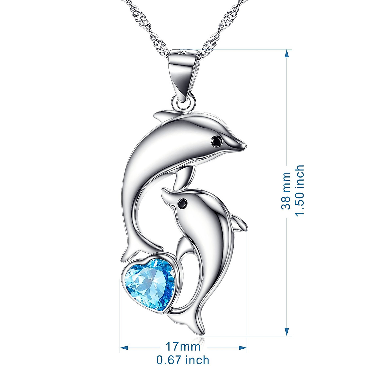 Dolphin Necklace 925 Sterling Silver Mothers Day Gifts For Women Necklace Chains (Heart Blue Dolphin Necklace)