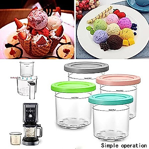 BinTiao 4 Pack Ice Cream Pints Containers Replacement for Ninja Creami Pints, 16oz Cups Compatible with NC301 NC300 NC299AMZ Series Ice Cream Maker, BPA-Free & Dishwasher Safe, Pink/Mint/Grey/Blue
