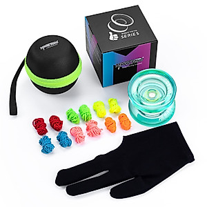 MAGICYOYO K2 Responsive Yoyo - Great for Kids and Beginners with Smooth Spins and Fingerspin Design - with Storage Glove, Bag, and 12 Yo-Yo Strings - Crystal Green