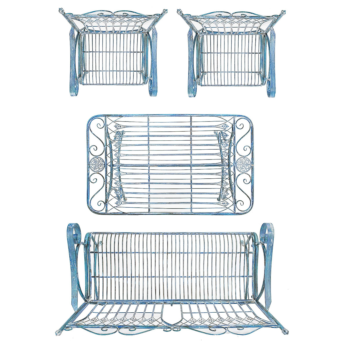 SAFAVIEH PAT5000C Collection Leah Victorian Antique Blue 4-Piece Patio Outdoor Set