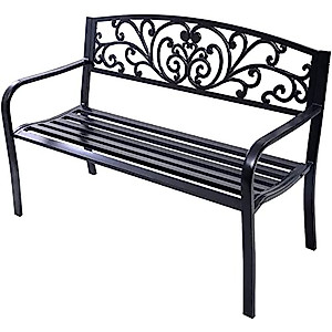 Tangkula Outdoor Steel Garden Bench Park Bench, 50 Inch Patio Park Bench Chair with Heavy-Duty Steel Frame, Outdoor Welcome Bench with Casted Pattern, Ideal for Yard Porch Balcony Garden Park