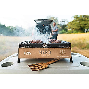 Fire & Flavor Hero Grill System - Ultra-Portable Grill for Camping, Tailgating, and BBQ on the Go - Tabletop Charcoal Grill Set Comes with Spatula, Thermometer, and Cutting Board