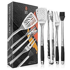Pure Grill 4-Piece Stainless Steel BBQ Tool Utensil Set - Professional Grade Barbecue Accessories