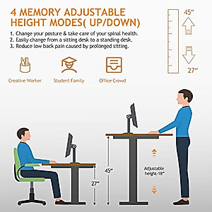 Legooin Electric Standing Adjustable Height Desk 55'' x 24''Sit Stand Desk with Double Crossbeam Structure, 27''-45'' Lifting Range Stand up Desk(Brown Arc)