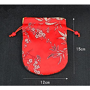 Cotton Filled Drawstring Small Bags for Jewelry Gift Pouch Packaging Chinese Silk Brocade Jewelry Pouch Thicken Luxury Jewellery Storage Bag (10, Mixed Color)
