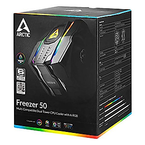 ARCTIC Freezer 50 (incl. A-RGB Controller) - Multi Compatible Dual Tower CPU Fan with A-RGB, CPU Air Cooler for AMD and Intel, Two Pressure-Optimised Fans, 6 Heatpipes, Incl. MX-4 Thermal Paste