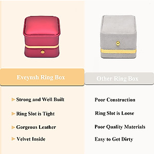 Eveynsh Wedding Engagement Ring Box Red, Square Leather Velvet Jewelry Ring Bearer Box, Premium Gorgeous Vintage Single Slot Ring Box for Proposal, Ceremony, Anniversary, Gift