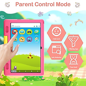 Kunleba Kids Tablet 10.1 Inch Andriod 11 Tablet for Kids Quad Core 32GB ROM 6000mAh Wi-Fi Bluetooth Tablets PC (Pink)
