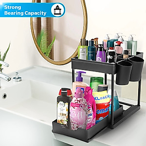 Grünhirsch Under Sink Organizers and Storage 2 Packs Kitchen Organizer, Bathroom Organizer, make up organizers and storage with Large capacity | 2 Tiers Sliding Under Cabinet with Dividers, Black