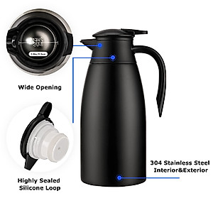 Tgvasz 68Oz Insulated Carafe for Hot Liquids/Thermal Coffee Carafe, Airpot Stainless Steel Coffee Carafes for Keeping Hot Coffee & Tea Hot -12Hours, Double Walled Vacuum Coffee Carafe (Black, 2L)