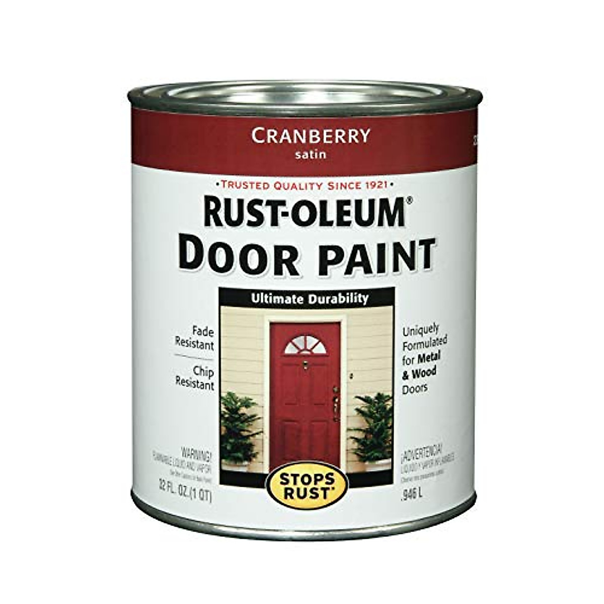 Rust-Oleum Stops Rust Front 238314 Enamel Door Paint, Cranberry, 1-Quart, 32 Fl Oz (Pack of 1), 11