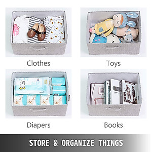 Happybuy 5-Drawer Storage Organizer Unit with Fabric Bins Bedroom Play Room Entryway Hallway Closets Steel Frame MDF Top Dresser Storage Tower Fabric Cube Dresser Chest Cabinet (Beige/Wide)