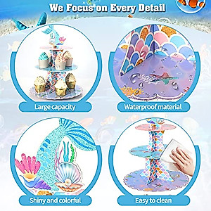 Creatyi Cupcake Stand 3 Tier Round Mermaid Cupcake Stand Unique Cupcake Holder Cupcake Tower Display Perfect for Birthday Baby Shower New Year and Christmas Party Supplies (Mermaid, 1 PCS)