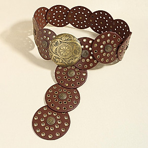 Buywis Wide Disc Belt for Women Boho Disk Concho Leather Belts Western Waist Belts for Dress 115CMBrown