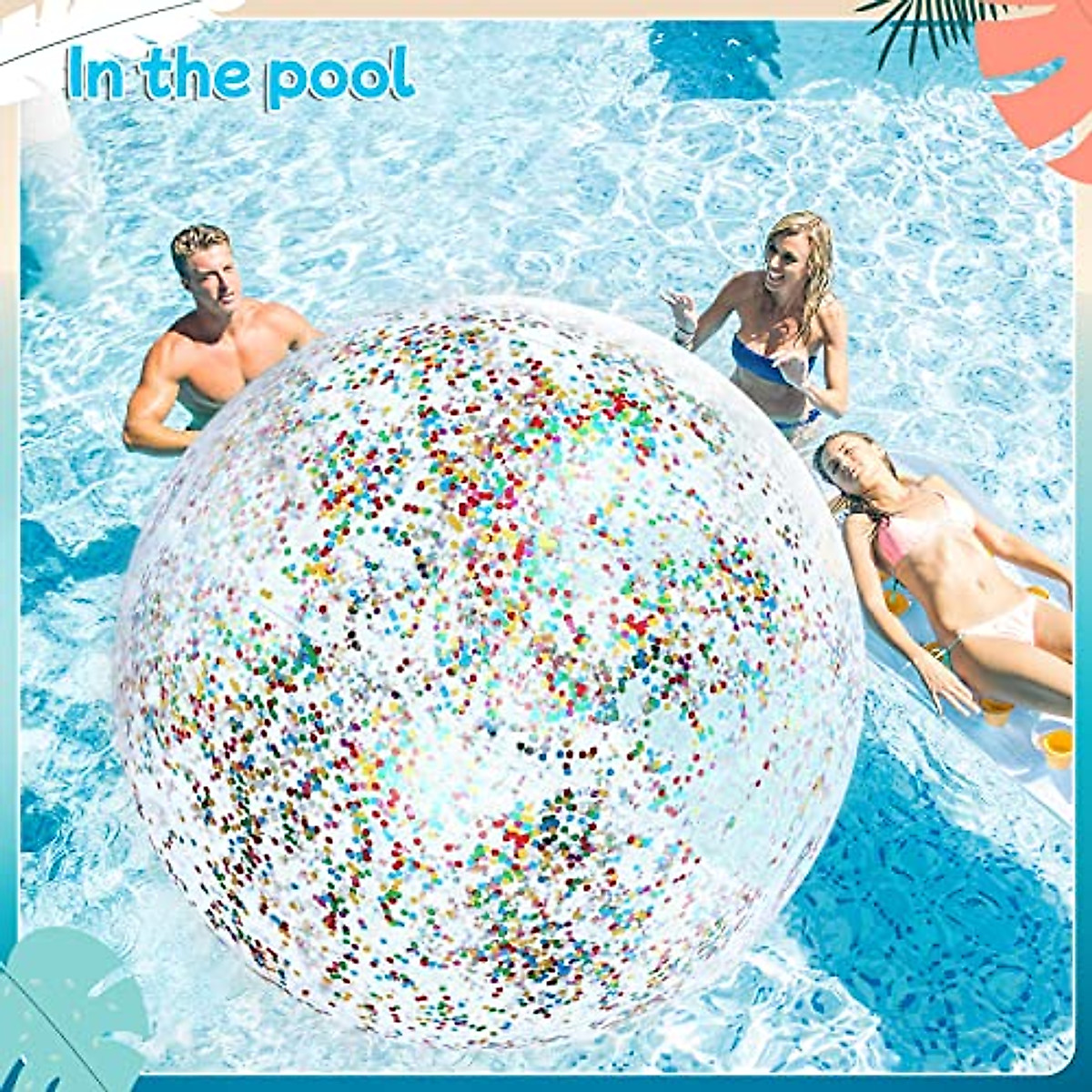 Leitee Giant Sequins Beach Ball 5 FT Huge Confetti Glitters Inflatable Clear Beach Ball Oversized Blow up Plastic Inflatable Balls for Summer Swimming Pool Party Favors and Massive Water Games (5 Ft)
