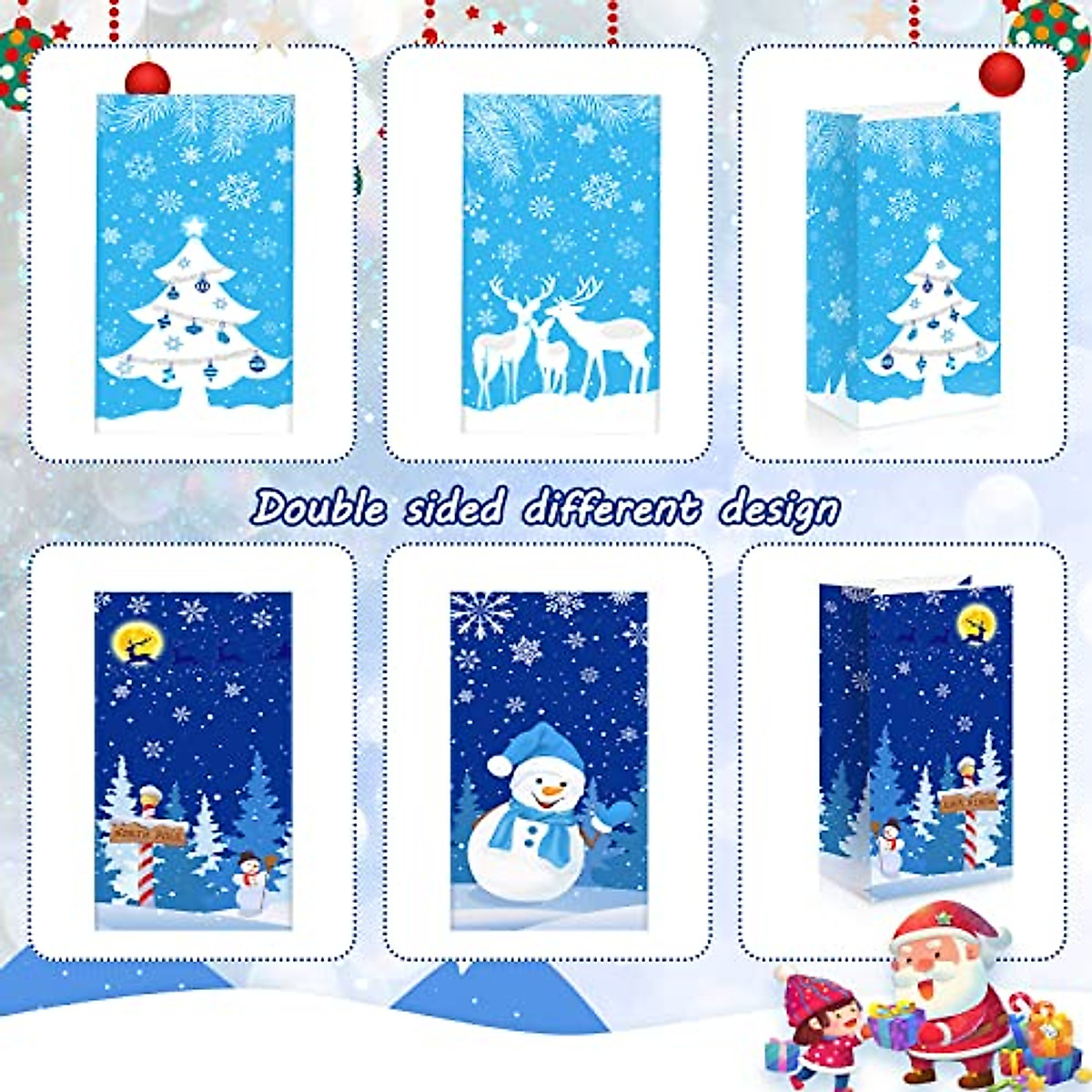 24 Pieces Christmas Bags Snowflakes Snowman Treat Bags Wonderland Party Goodie Bags Party Craft Paper Bags