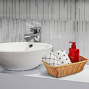 Coloch 6 Pack Poly Wicker Woven Bread Basket, 12 Inch Imitation Rattan Fruit Basket Stackable Rectangle Serving Basket for Fruit, Bread, Vegetable, Towel, Home, Restaurant, Outdoor Use