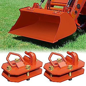 2 Pack 3/8" Tractor Bucket Hooks with D Ring - Max 15,000 lbs Grade 70 Forged Steel Bolt On Grab Hook for Tractor Bucket Accessories for Kubota, John Deere, Kiot, RV, UTV, Truck, Orange