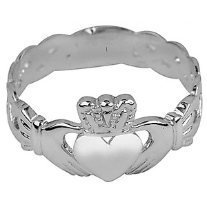 .925 Sterling Silver Claddagh Friendship, Engagement, or Wedding Ring with Trinity Knot Band - Size 5.25