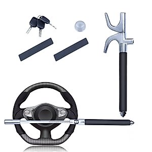 Anti Theft Steering Wheel Lock, Retractable Wheel Locks, Universal Adjustable Car Theft Prevention Device with 3 Keys and Safety Hammer Fit for All Type of Cars