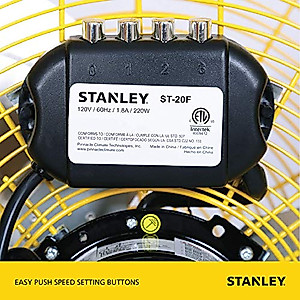 Stanley 20" Industrial High Velocity Floor Fan with 3 Speed Settings. Use for Shop, Garage or Warehouse. All Metal Construction (ST-20F)